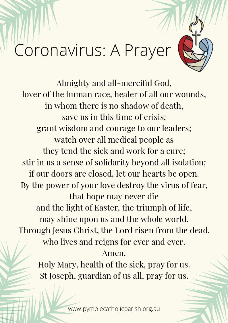 Coronavirus Prayer - Catholic Diocese of Broken Bay
