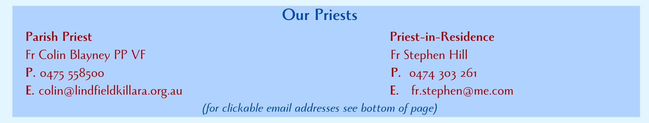Parish Staff & Contacts - Catholic Diocese of Broken Bay