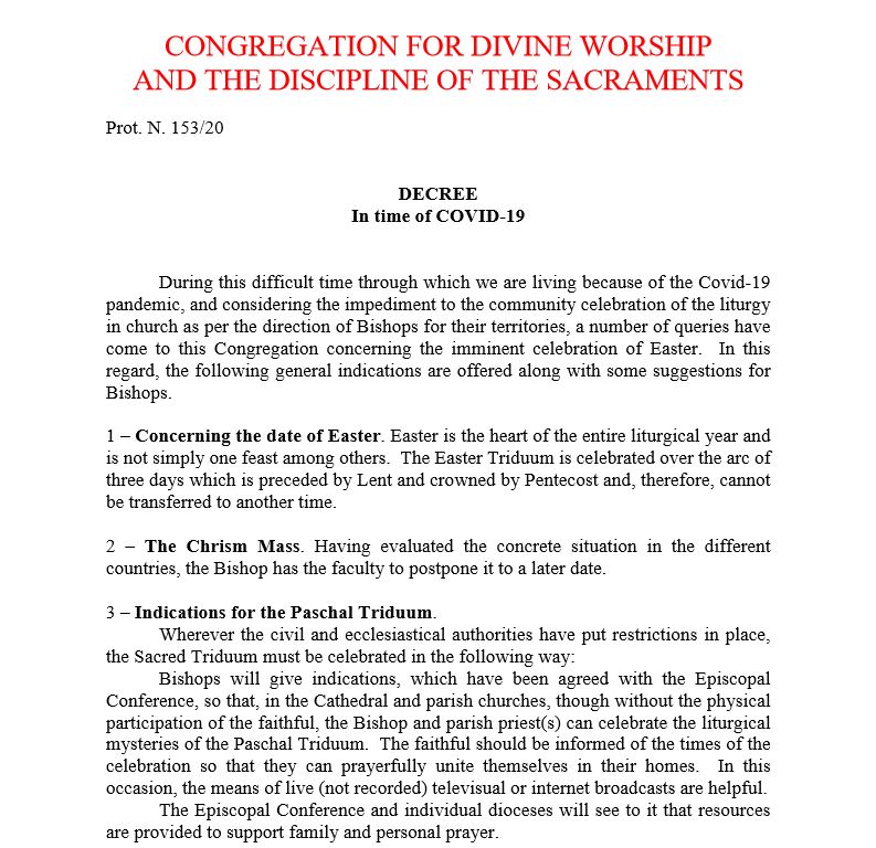 Decree in time of Covid-19 - Catholic Diocese of Broken Bay